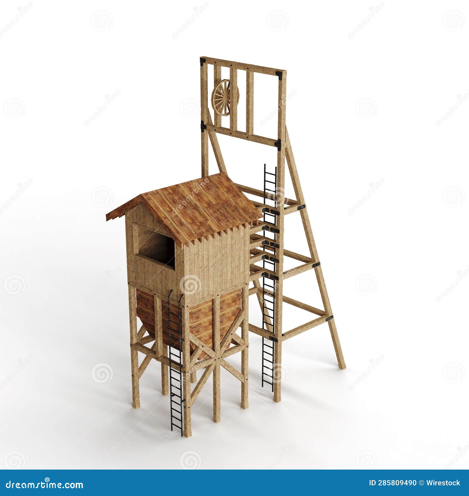 3D Rendering of a Small Wooden Watchtower Isolated on a White ...