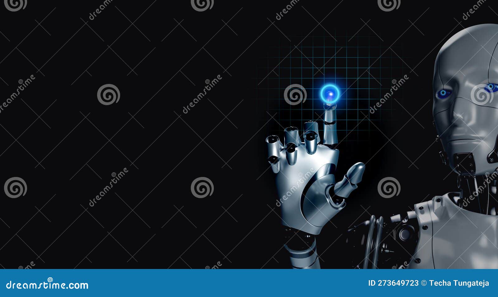 3d Rendering Smart Humanoid Robot Touching Finger on Glowing Virtual ...