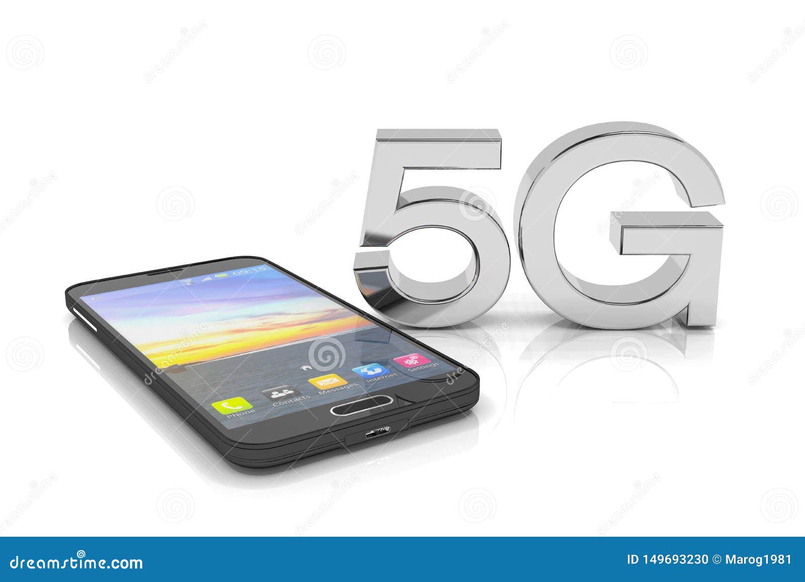 3d Rendering of a Smartphone with the Capital Letters 5G in Silver ...