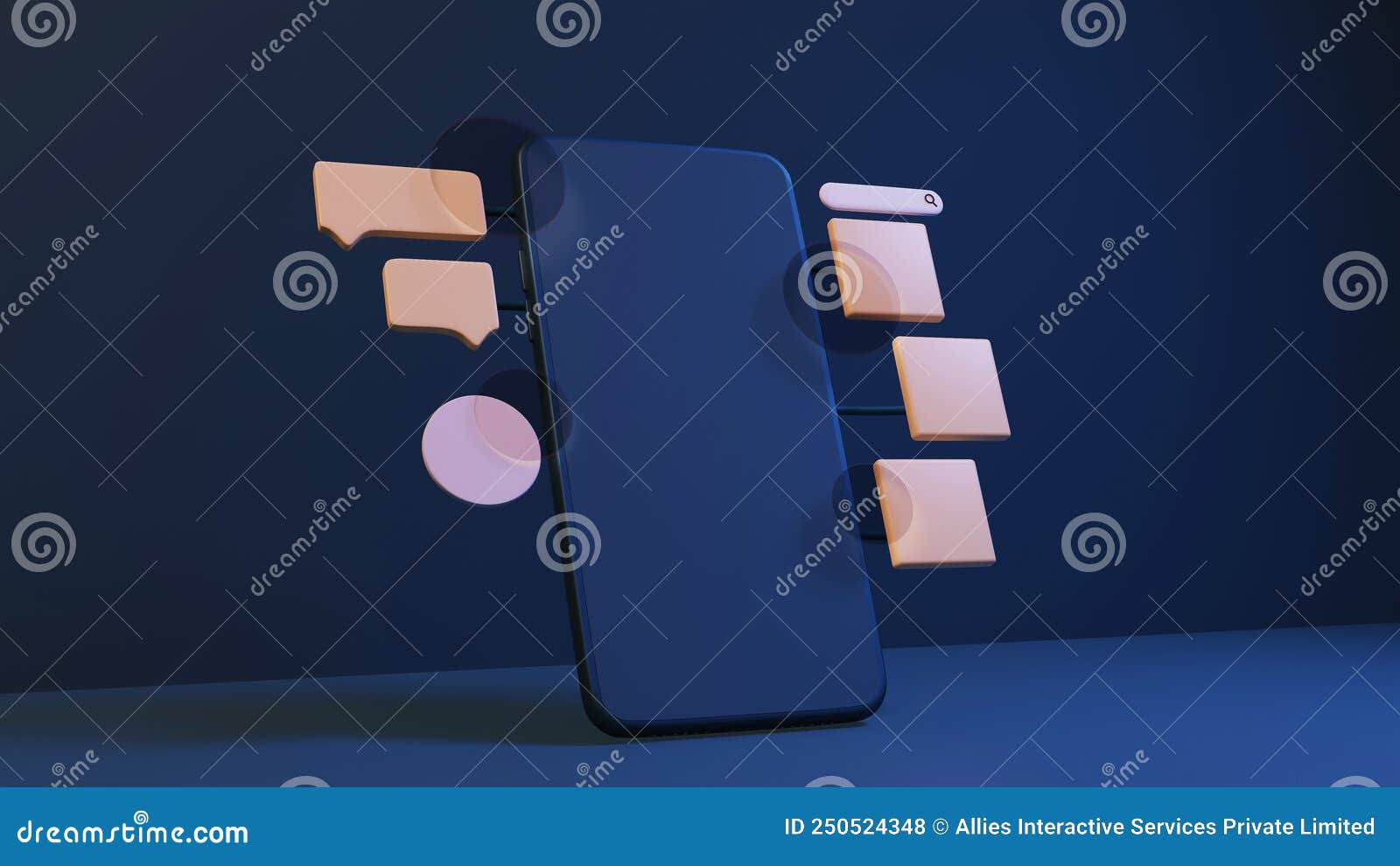 3D Rendering Smartphone with Chat Box, Thumbnail, URL on Blue Stock ...