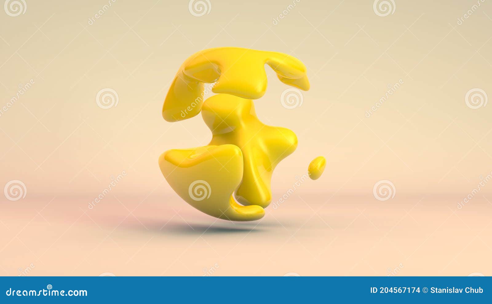 3D Rendering of Smooth Shapes on a White Background. Rich Yellow Drops ...