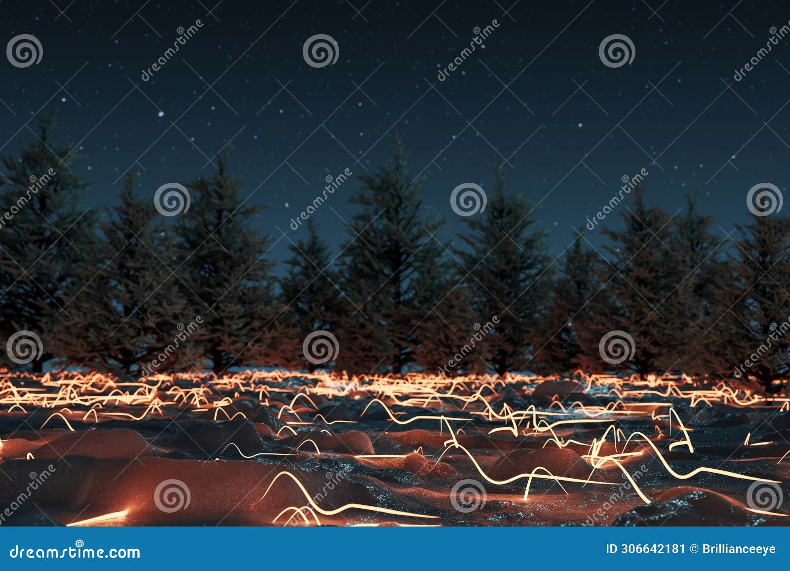 Snow Covered Glittering Ground at Night Illuminated by Light Trails ...