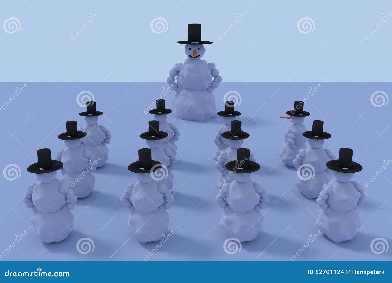 3D Rendering of Snowmen and Their Big Boss Stock Illustration ...