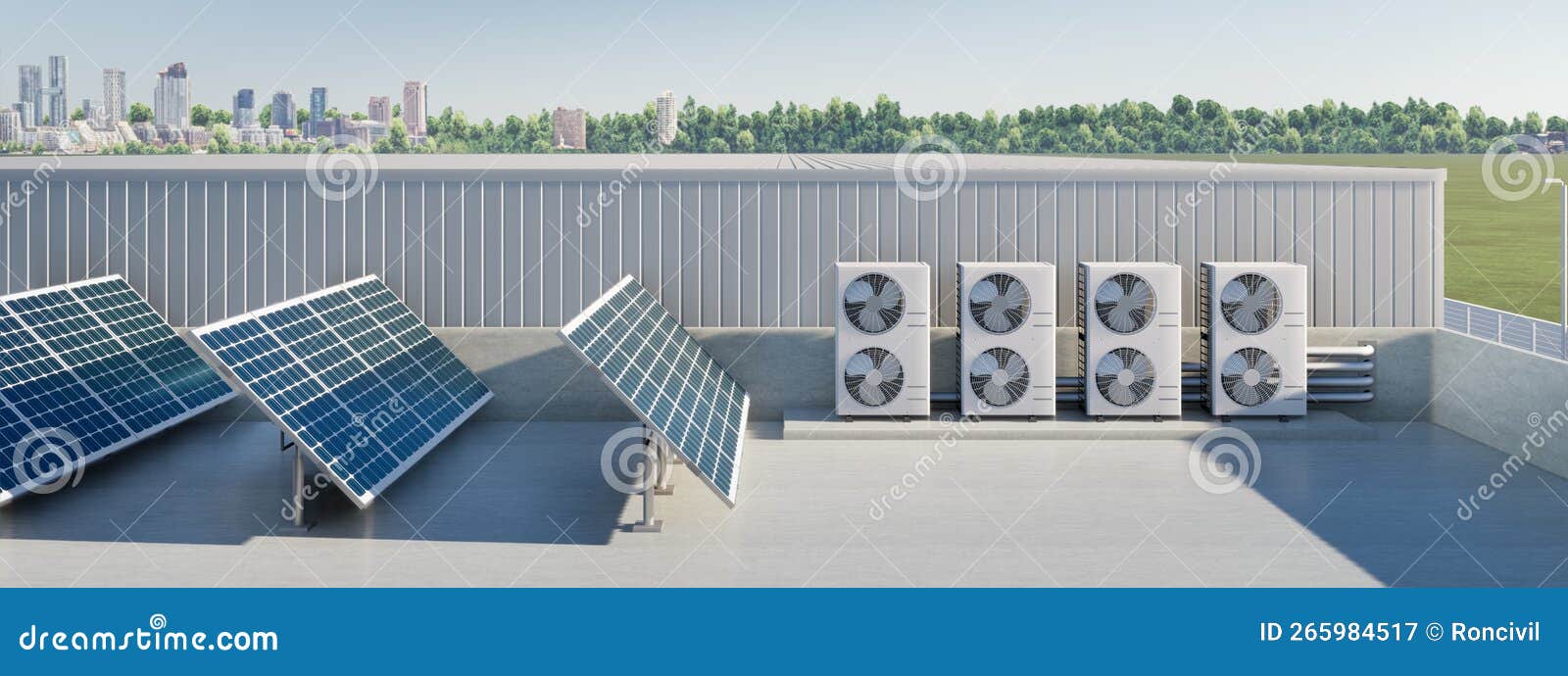 3d Rendering of Solar Panel and Condenser Unit. Stock Illustration ...