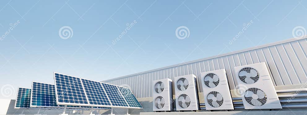 3d Rendering of Solar Panel, Condenser Unit. Stock Illustration ...