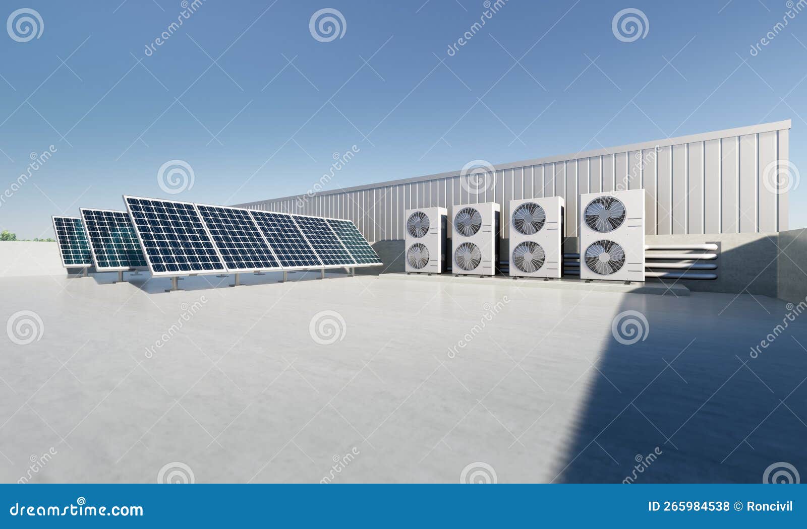 3d Rendering of Solar Panel, Condenser Unit. Stock Illustration ...