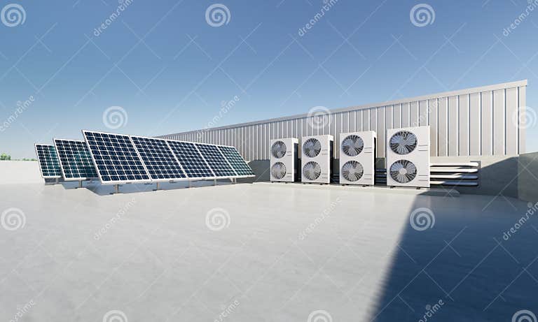3d Rendering of Solar Panel, Condenser Unit. Stock Illustration ...