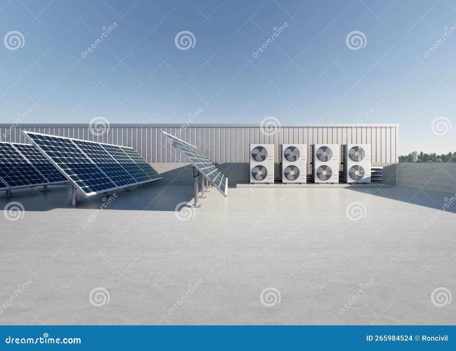 3d Rendering of Solar Panel and Condenser Unit. Stock Illustration ...