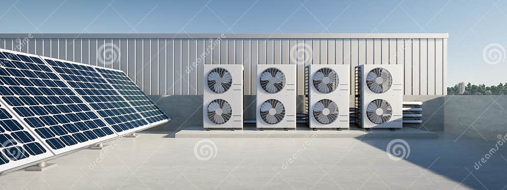 3d Rendering of Solar Panel, Condenser Unit. Stock Illustration ...