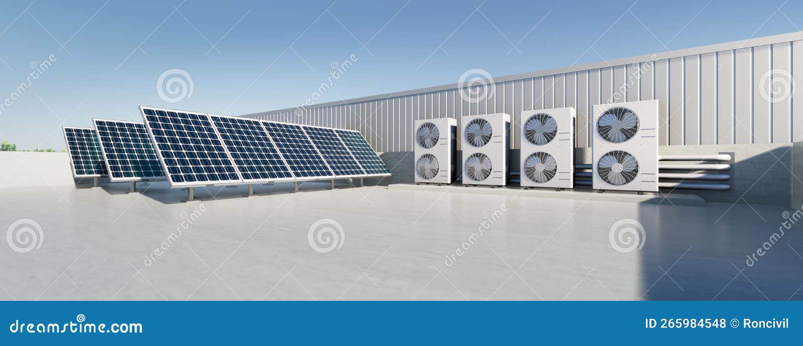 3d Rendering of Solar Panel and Condenser Unit. Stock Illustration ...