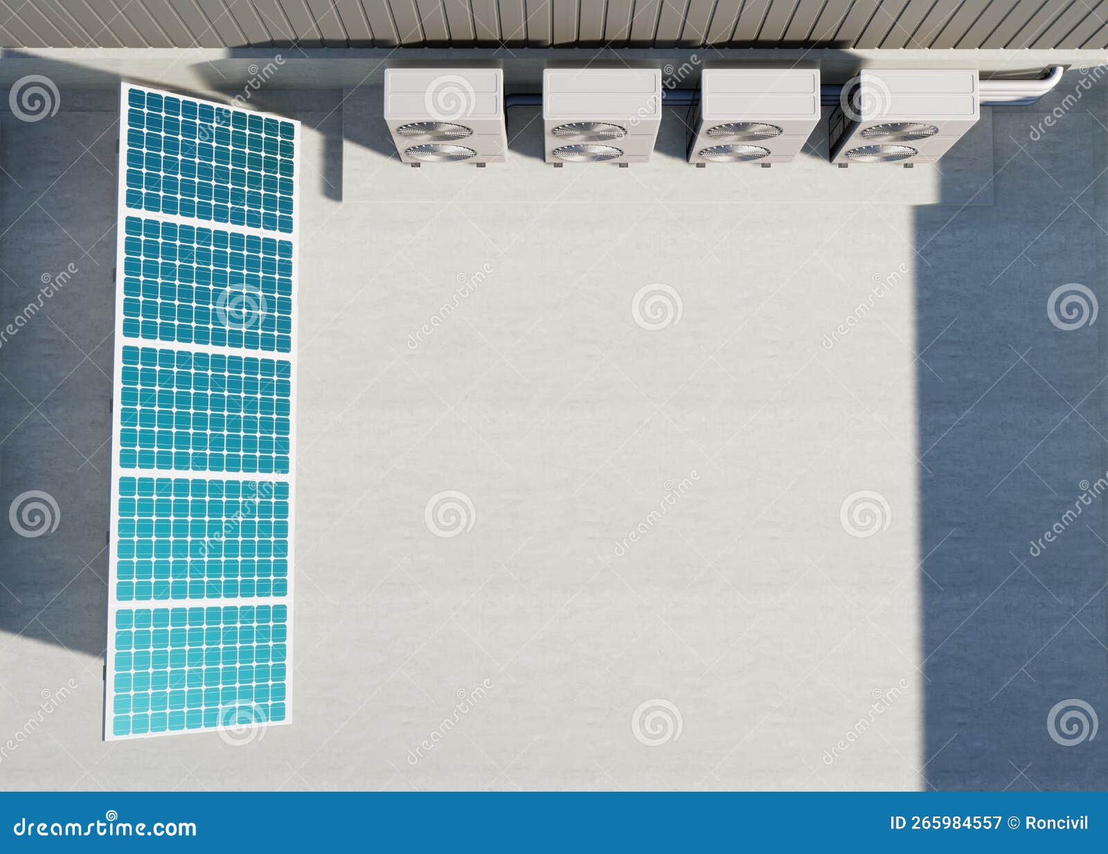 3d Rendering of Solar Panel, Condenser Unit on Rooftop. Stock ...
