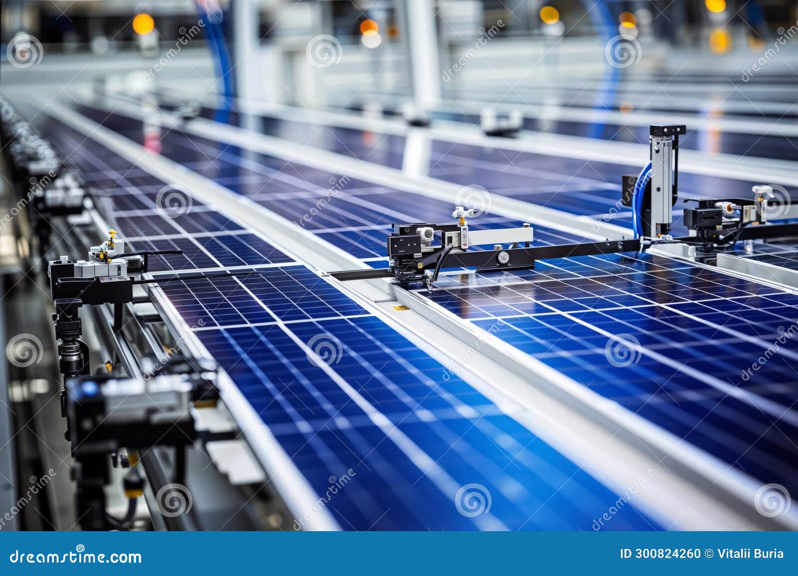 Solar Panels on the Production Line in the Factory. 3d Rendering ...