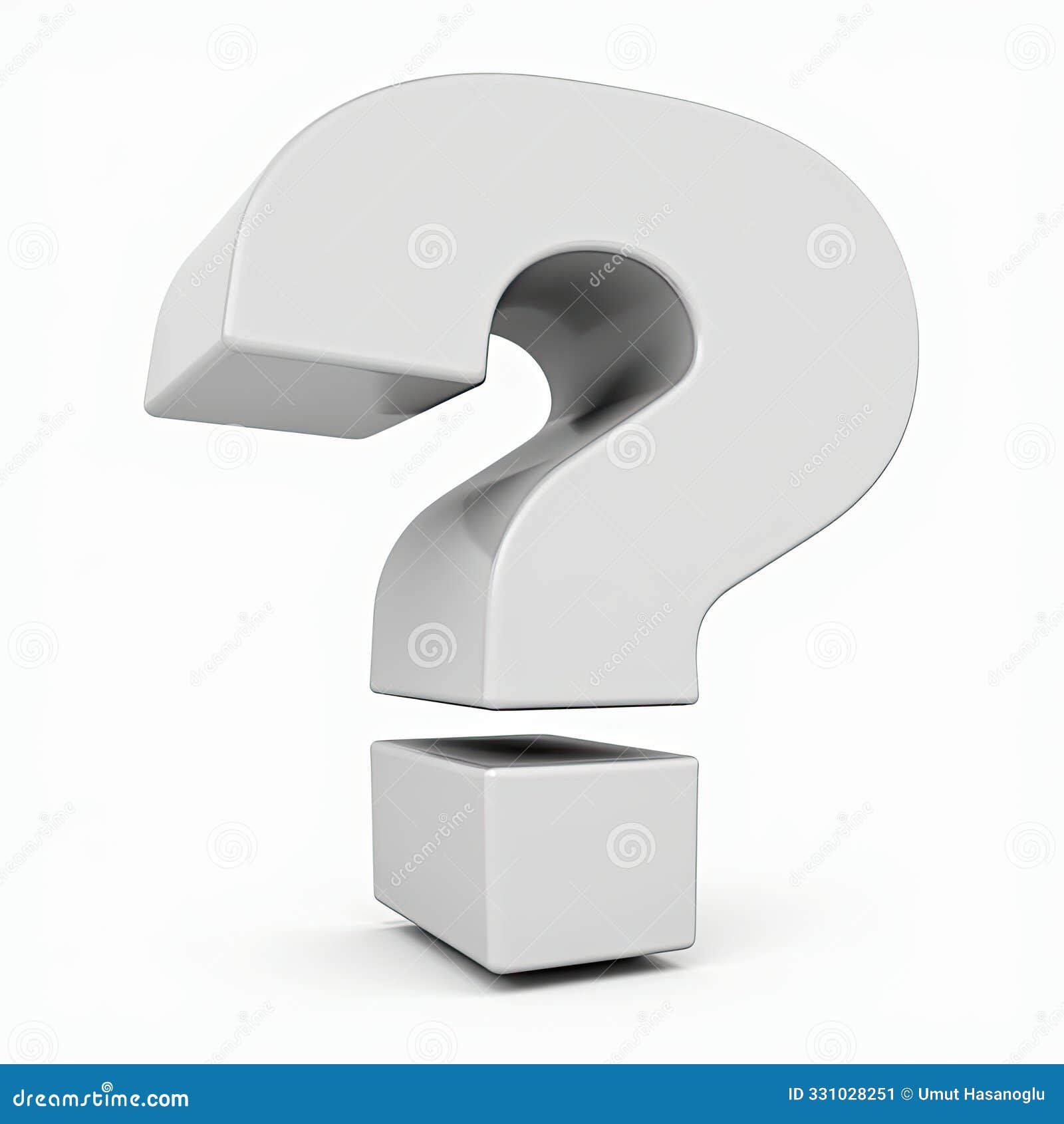 3D Rendering of a Solid White Question Mark Hovering Above a Square ...