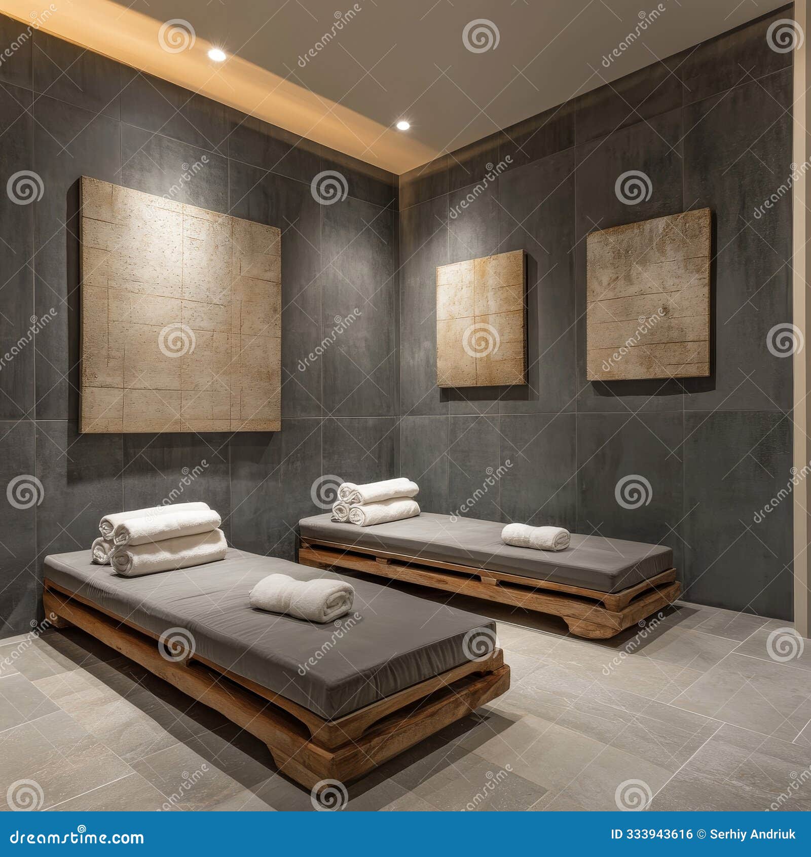 3D Rendering of a Spa Room Interior with Stone Walls and Floor Stock ...