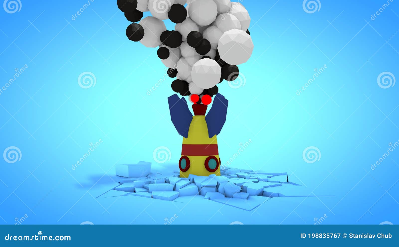 3D Rendering of a Space Rocket that Failed To Take Off and Crashed. the ...