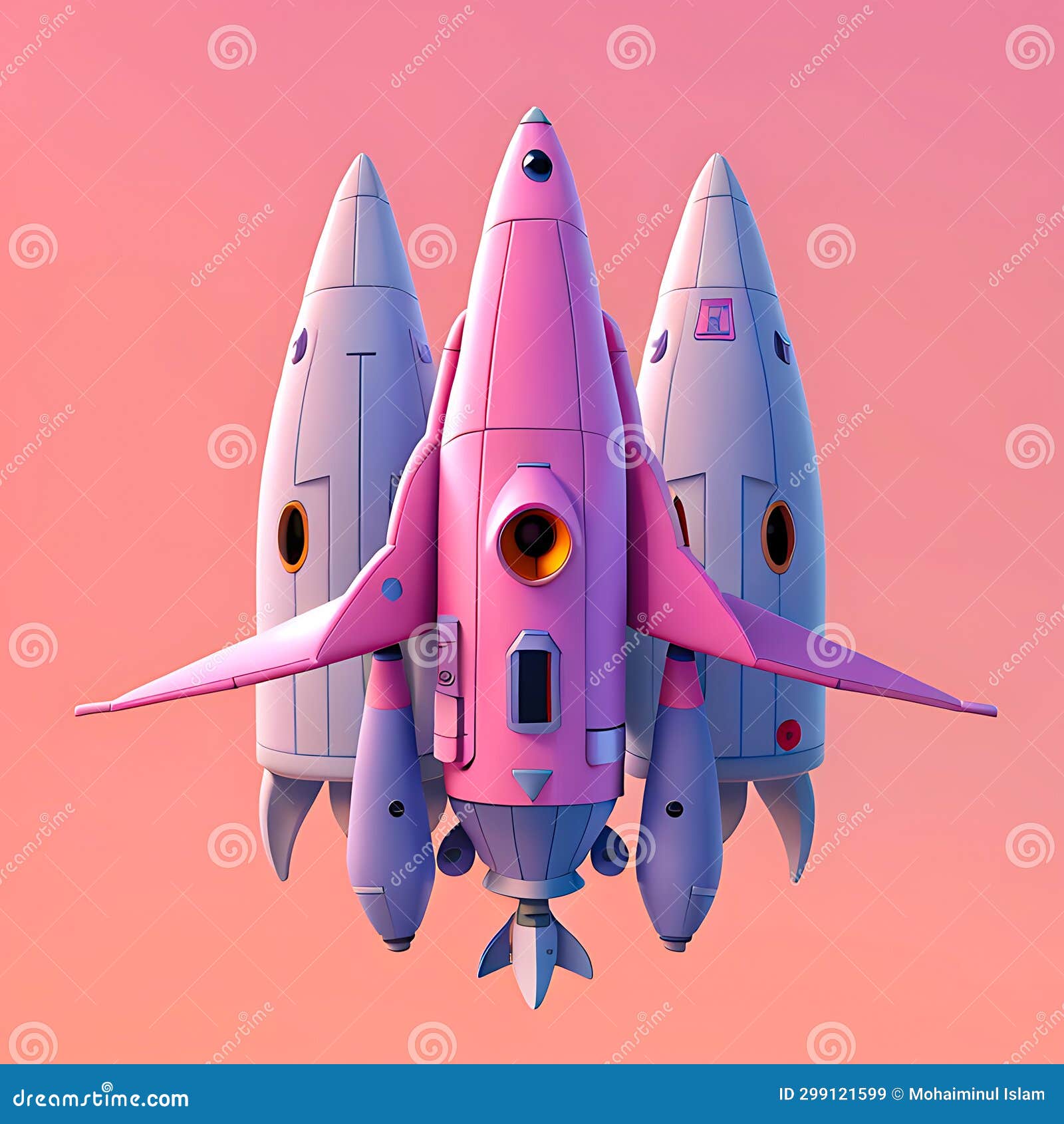 3D Rendering Space Ship with Rocket on Pink Background. Generative AI ...