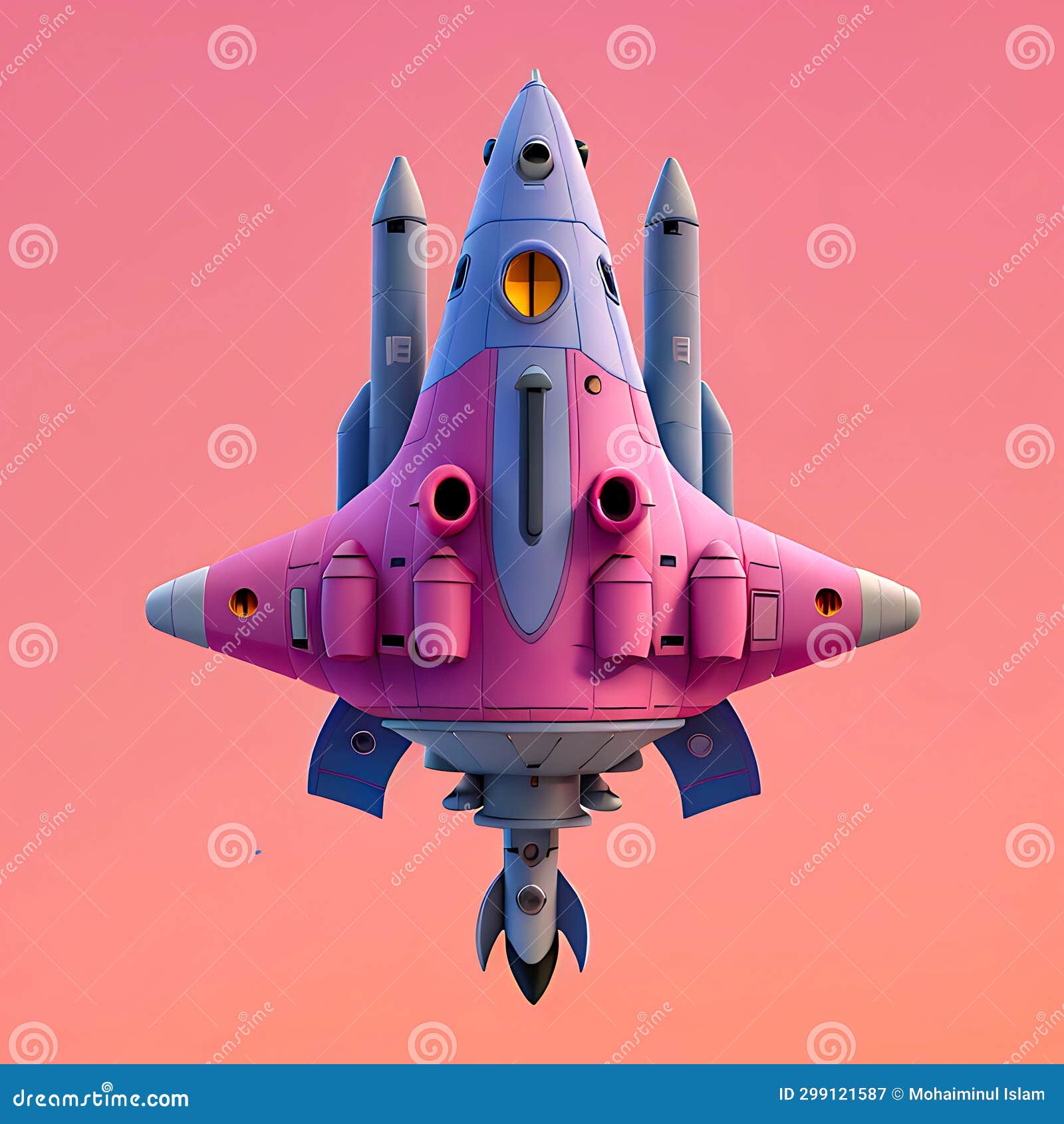 3D Rendering Space Ship with Rocket on Pink Background. Generative AI ...