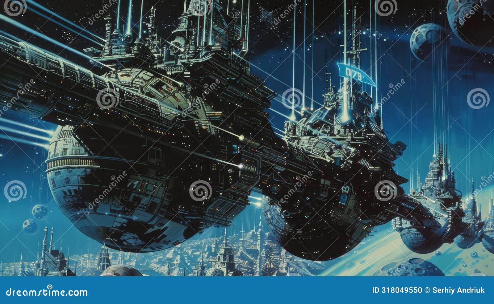 3D Rendering of a Space Station in Outer Space. Technology Concept ...