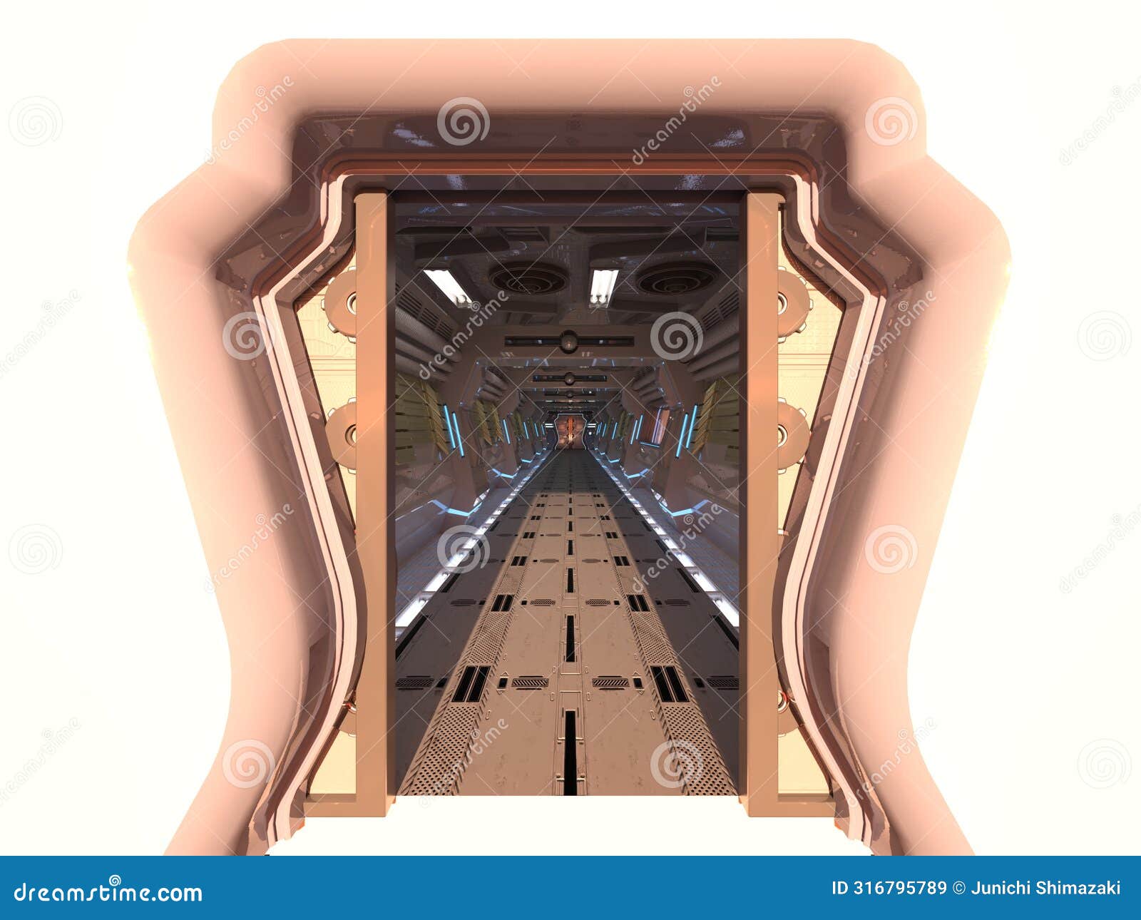 3D Rendering of the Spaceship Corridor Door Stock Illustration ...