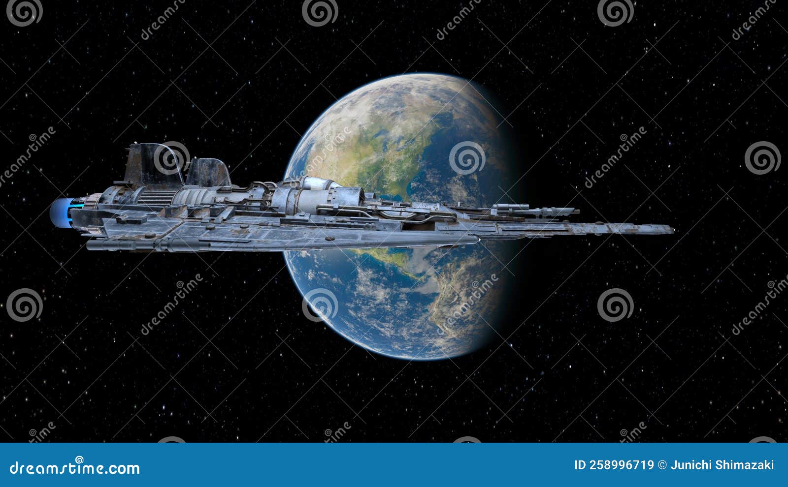 3D Rendering of a Spaceship and the Earth Stock Illustration ...
