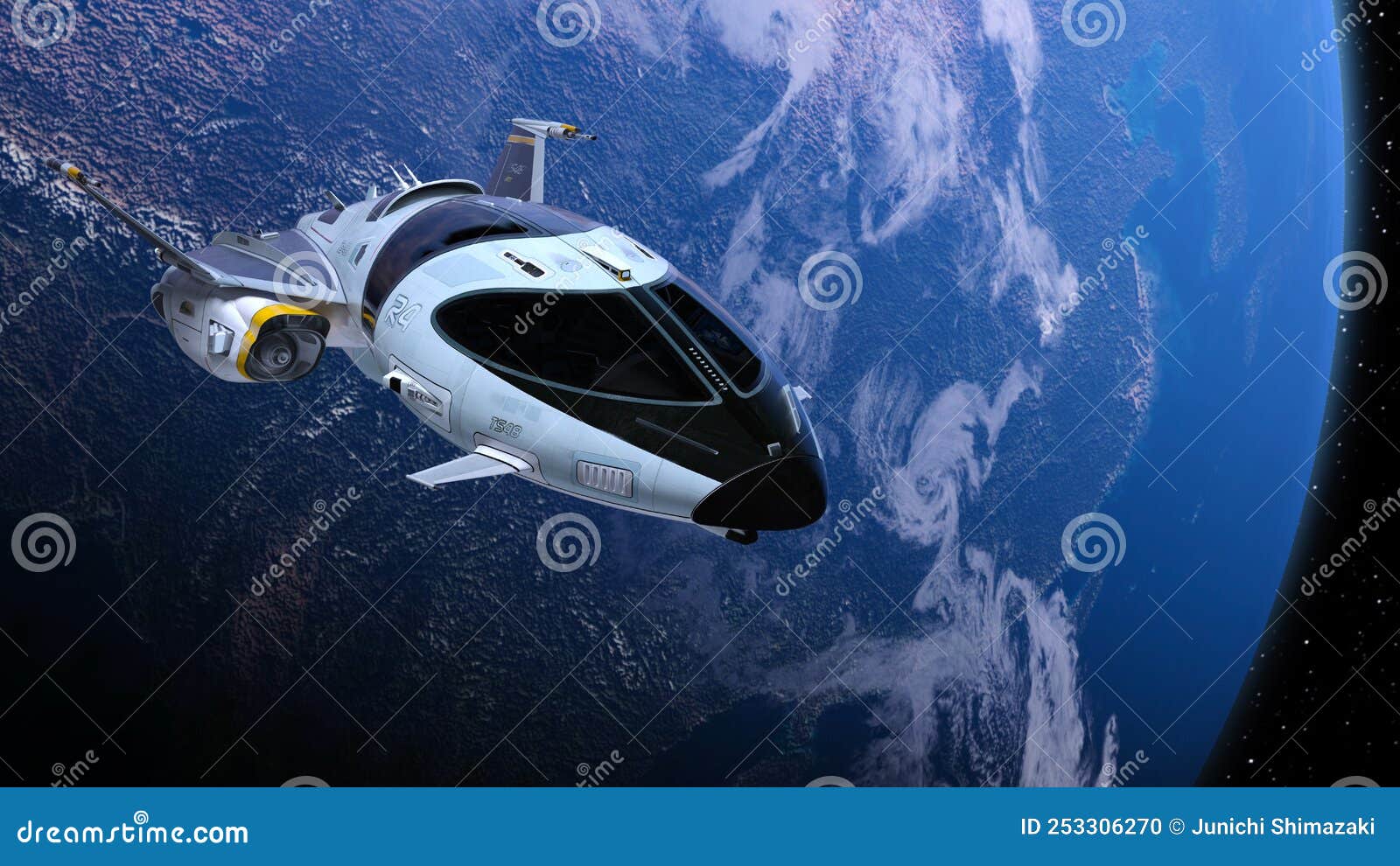 3D Rendering of a Spaceship and the Earth Stock Illustration ...