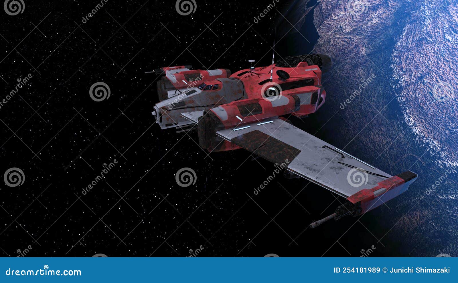 3D Rendering of a Spaceship and the Earth Stock Illustration ...