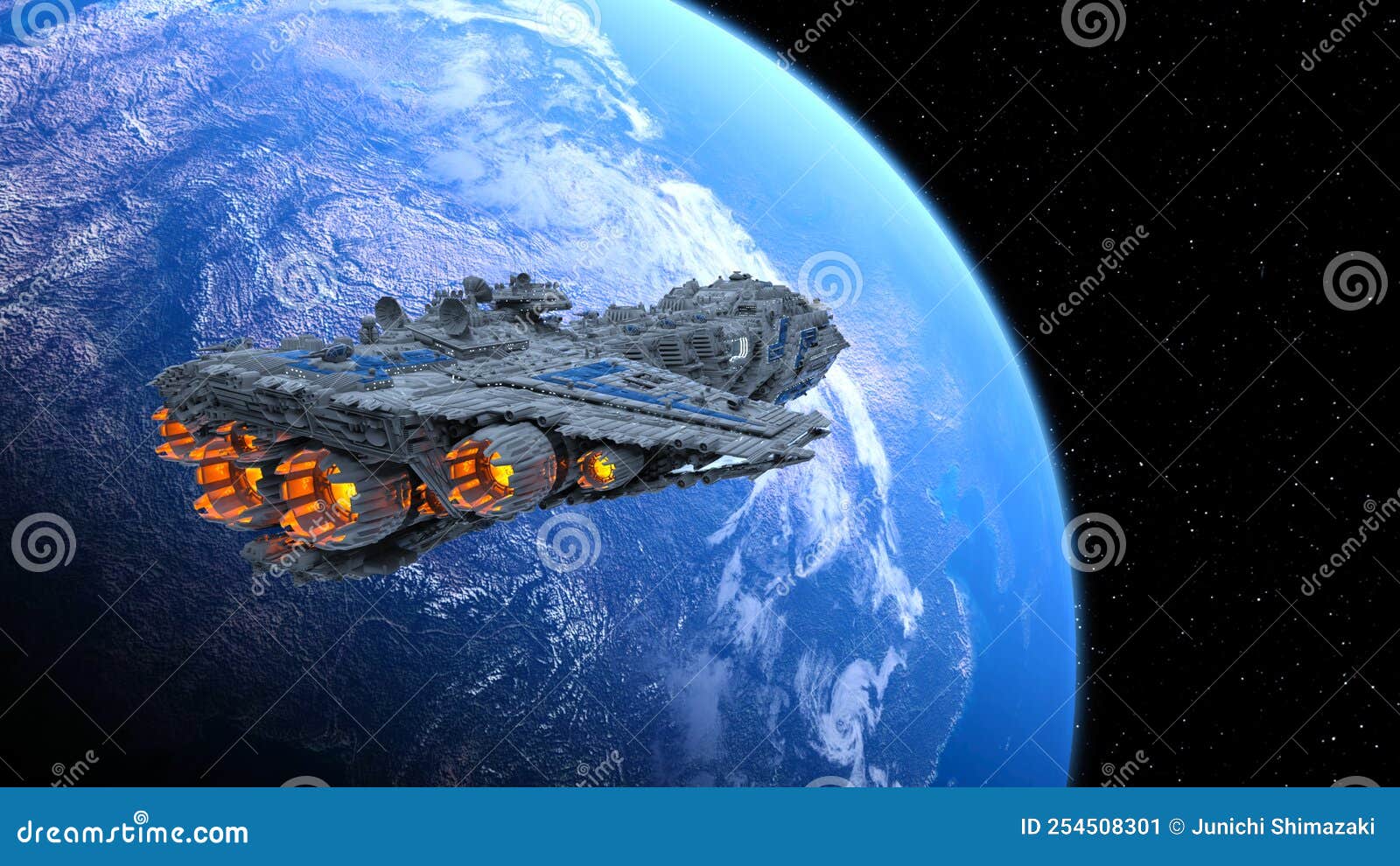 3D Rendering of a Spaceship and the Earth Stock Illustration ...