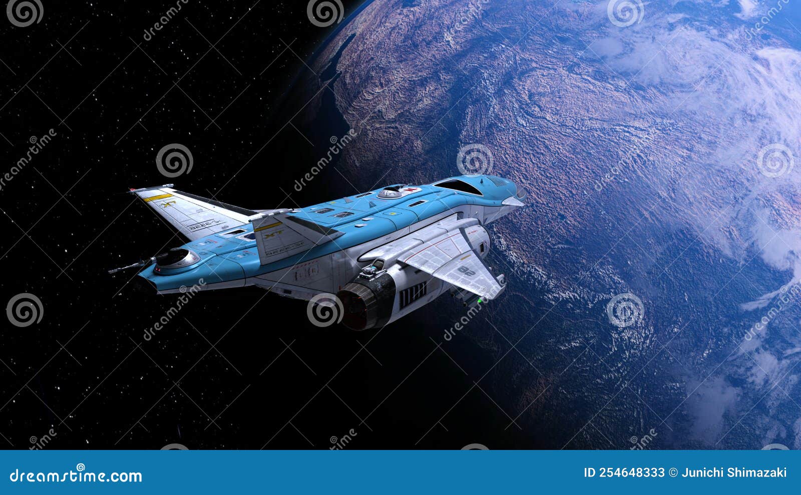 3D Rendering of a Spaceship and the Earth Stock Illustration ...