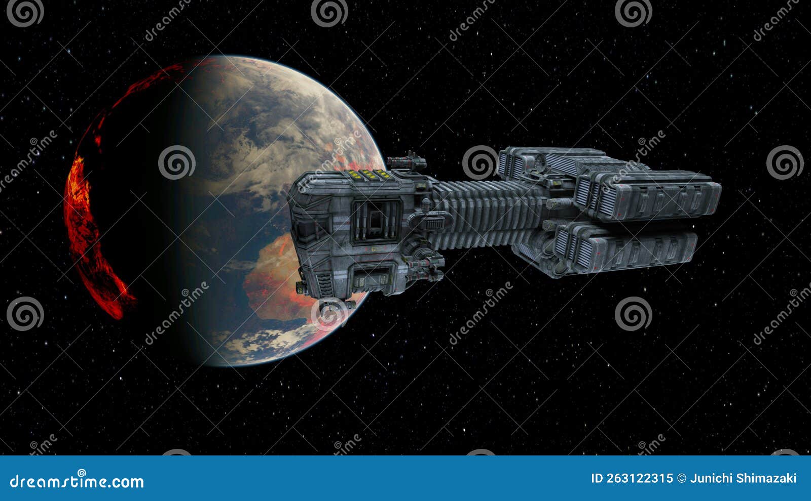 3D Rendering of a Spaceship and the Earth Stock Illustration ...