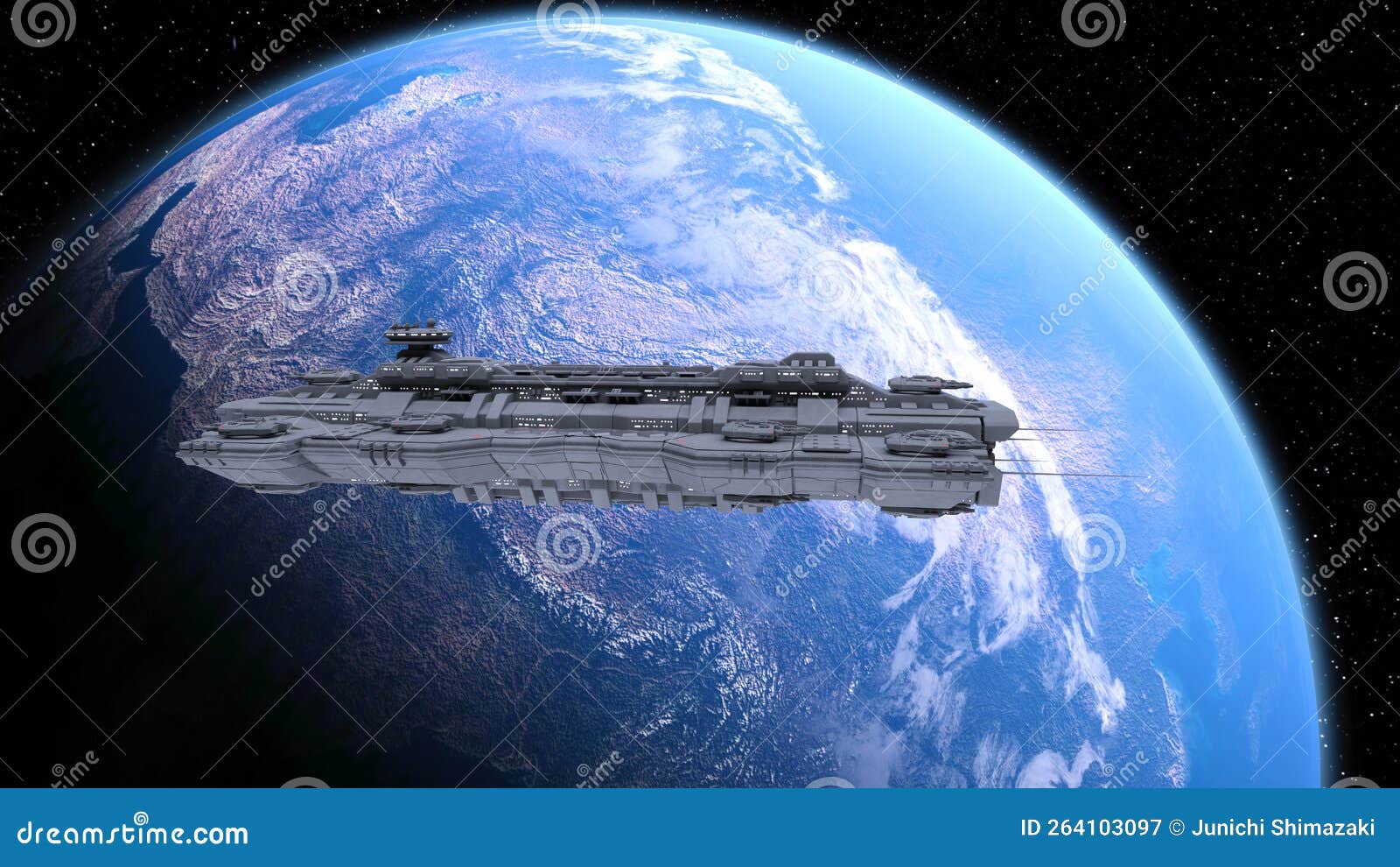 3D Rendering of a Spaceship and the Earth Stock Illustration ...