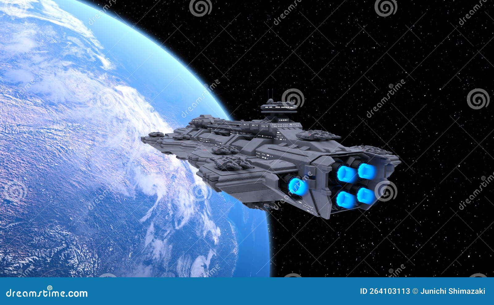 3D Rendering of a Spaceship and the Earth Stock Illustration ...