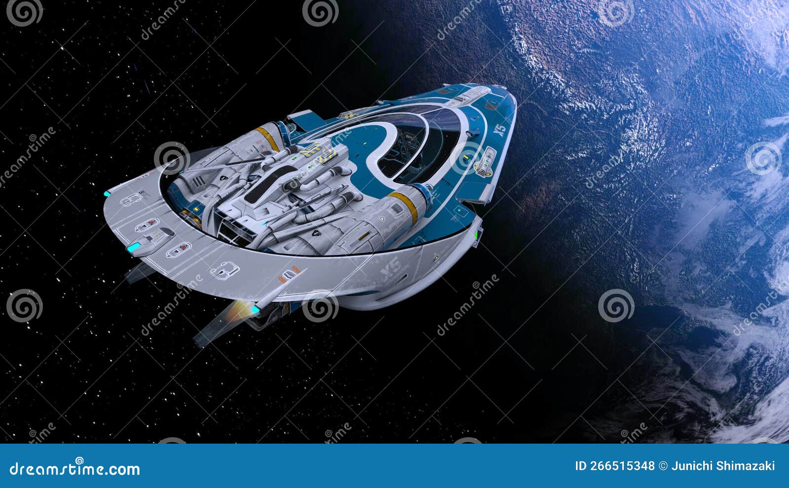 3D Rendering of a Spaceship and the Earth Stock Illustration ...