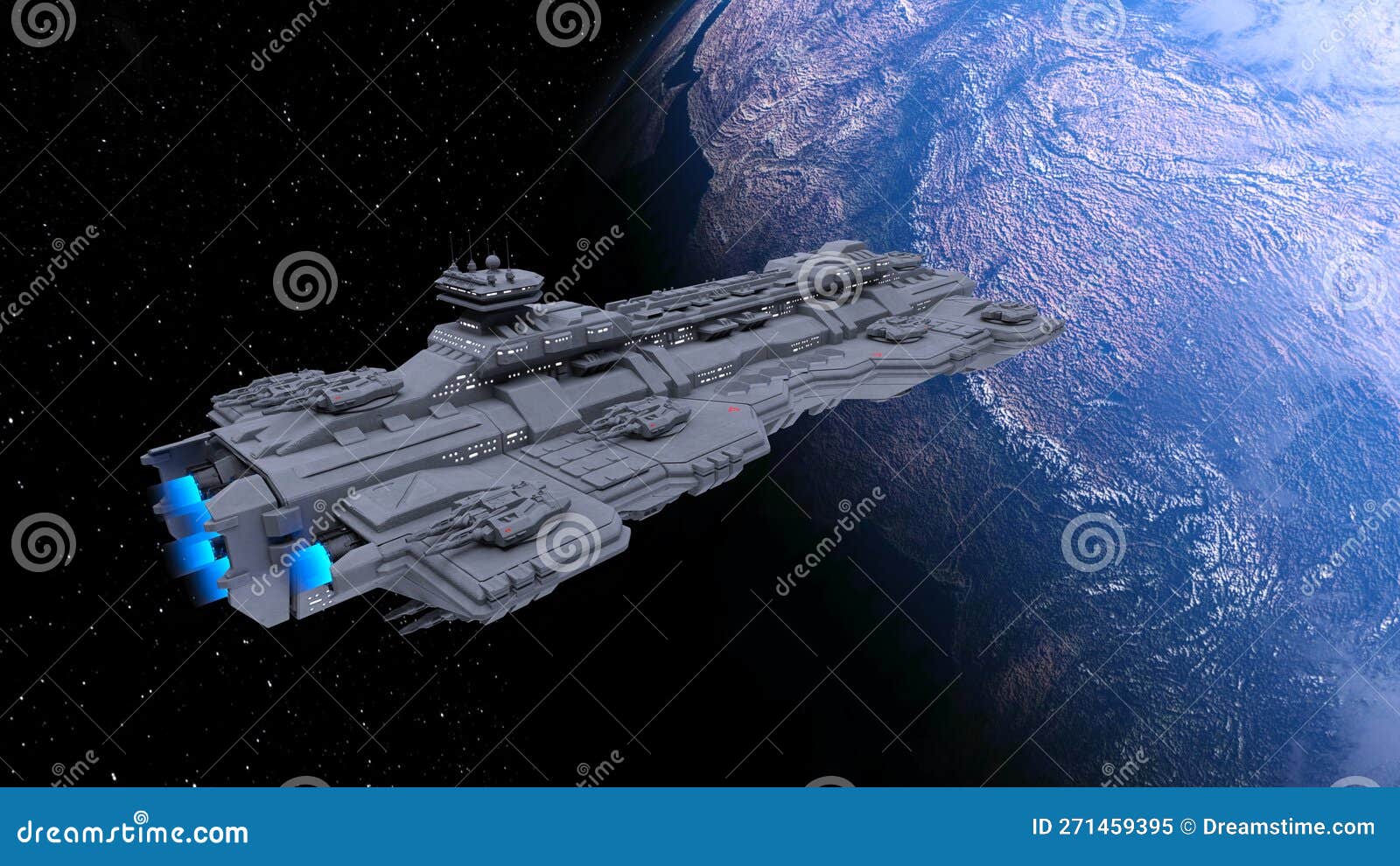 3D Rendering of a Spaceship and the Earth Stock Illustration ...
