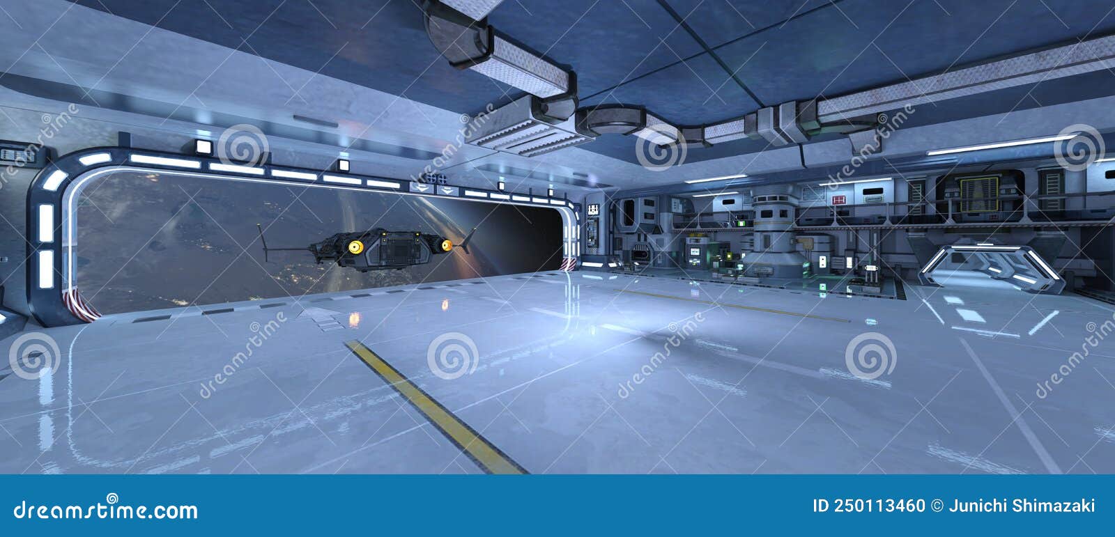 3D Rendering of the Spaceship Hangar Stock Illustration - Illustration ...