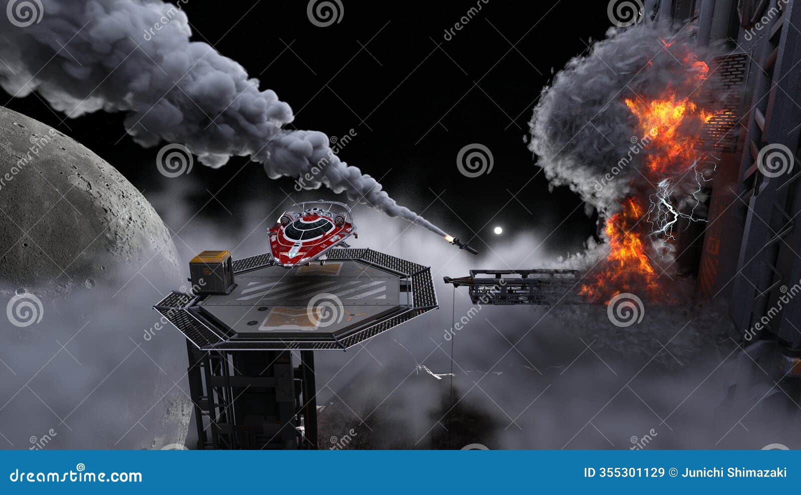 3D Rendering of the Spaceship Hangar Under Attack Stock Illustration ...