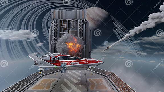 3D Rendering of the Spaceship Hangar Under Attack Stock Illustration - Illustration of ...