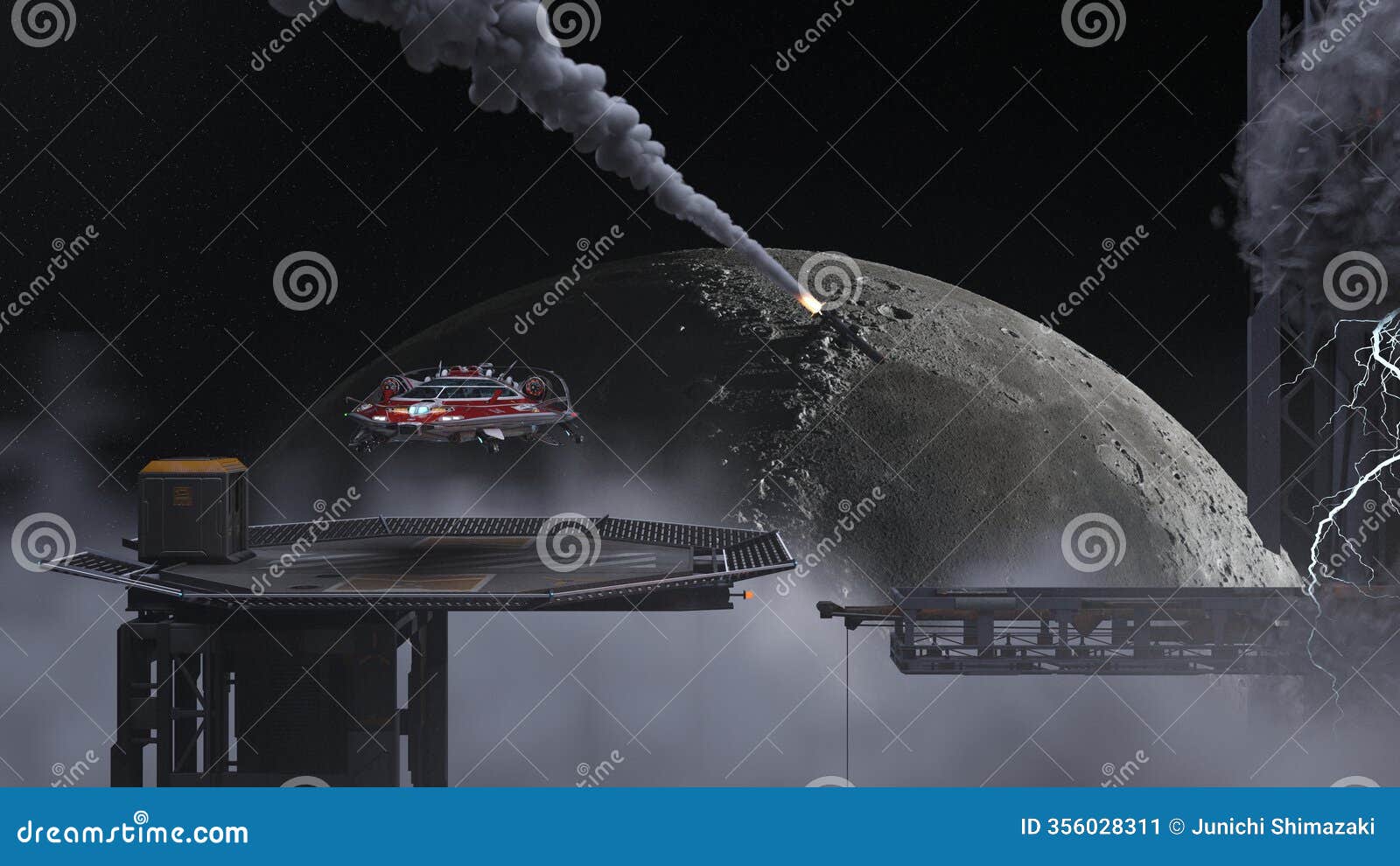 3D Rendering of the Spaceship Hangar Under Attack Stock Illustration - Illustration of inside ...