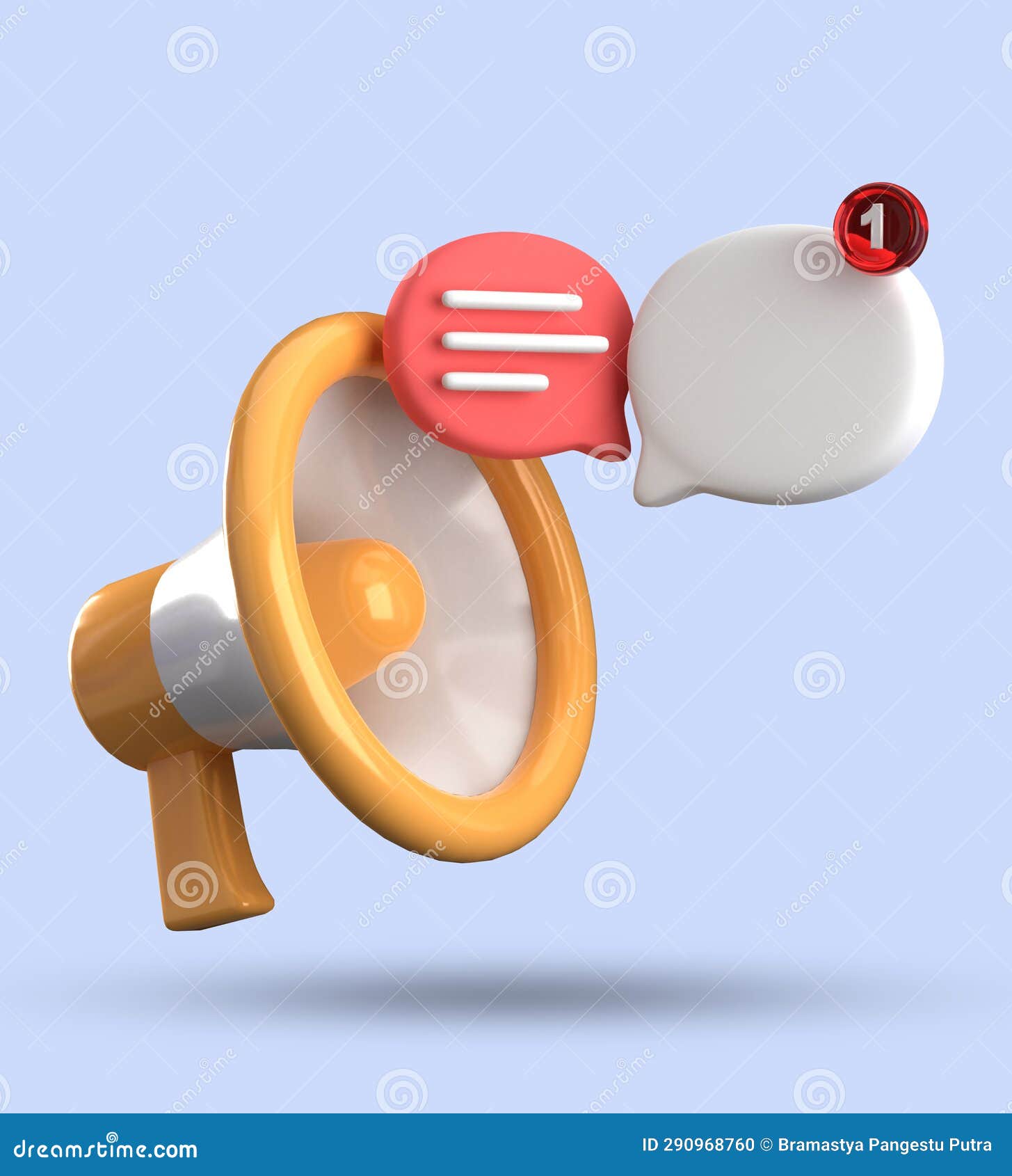 3d Rendering of Speech Bubble with Notification Icons, Megaphone Icons ...