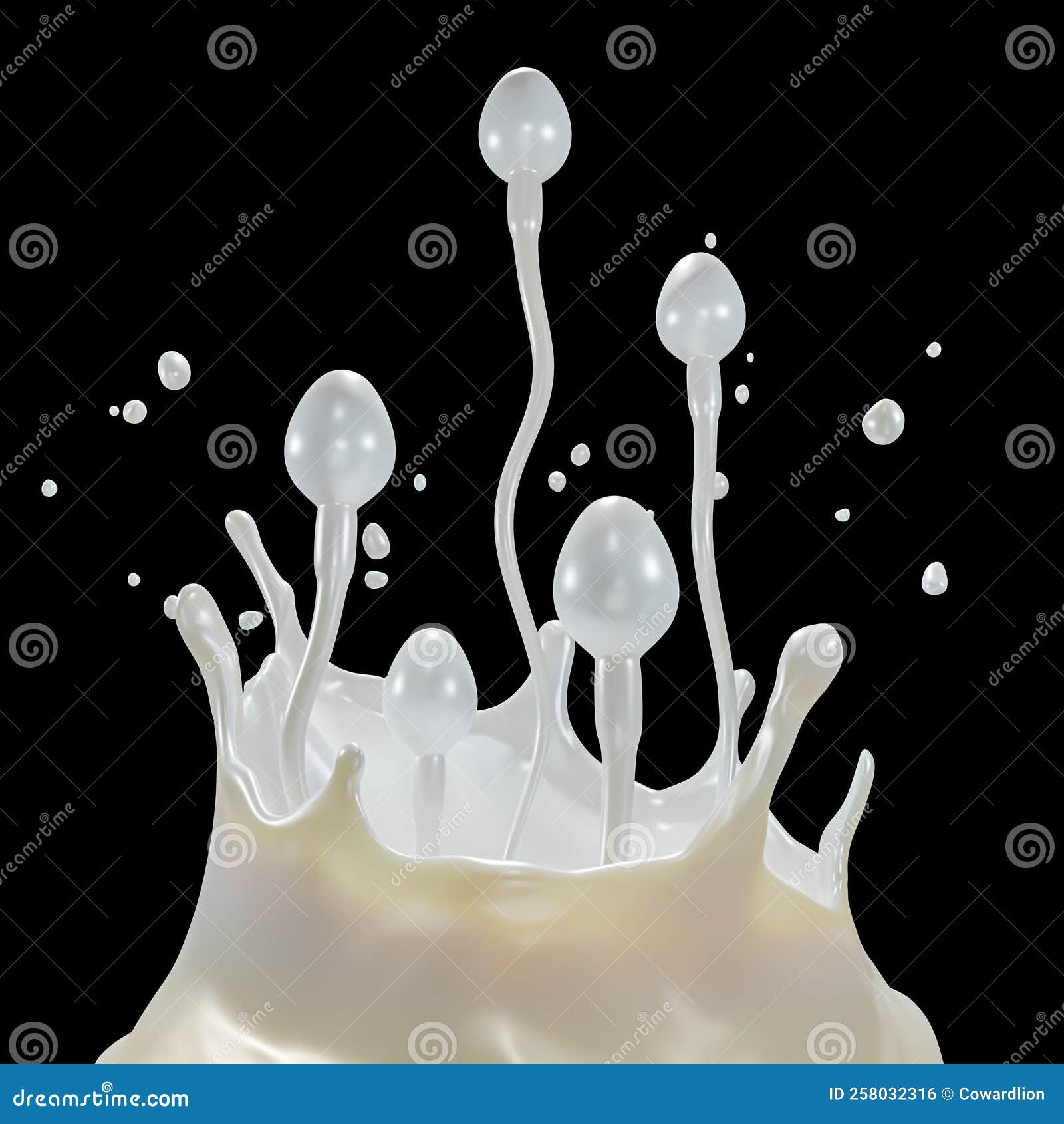 3D Rendering of Sperm Burst Out of Thick White Liquid Semen Stock ...