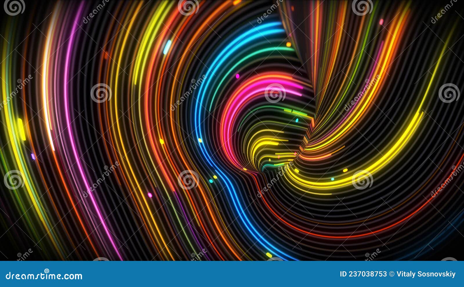 3D Rendering of Spiral Bright Vortex Streams of Light on a Surface with ...
