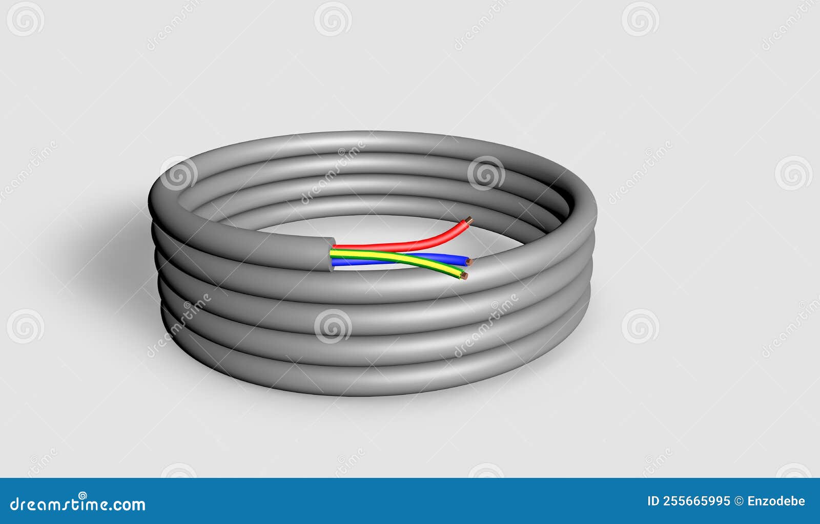 3D Rendering of the Spiral of a Three-pole Electrical Cable Stock ...