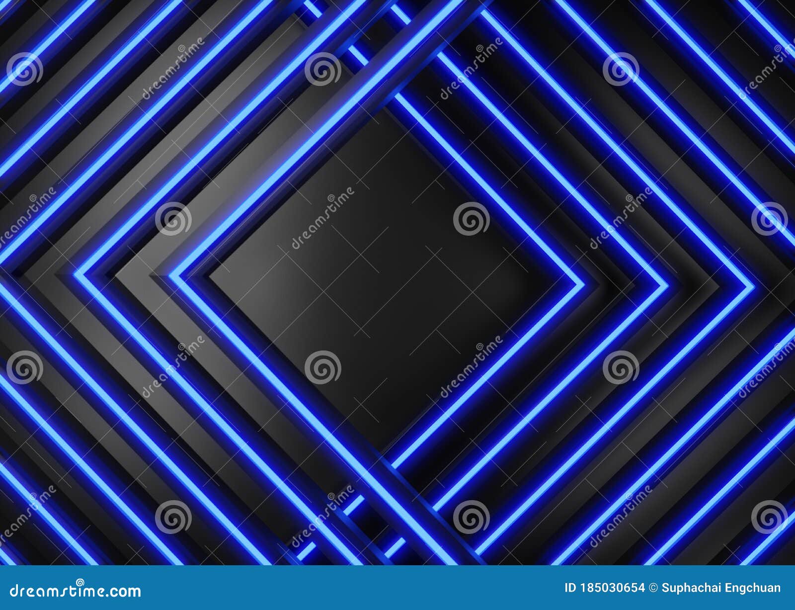 3d Rendering Square Black Background and Blue Glowing Light Stock ...