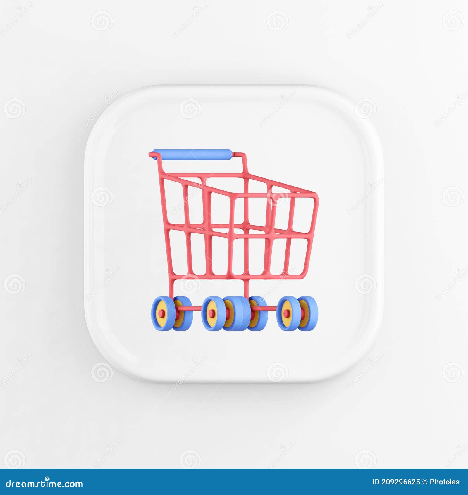 3d Rendering Square White Button Icon, Red Shopping Cart on Wheels ...