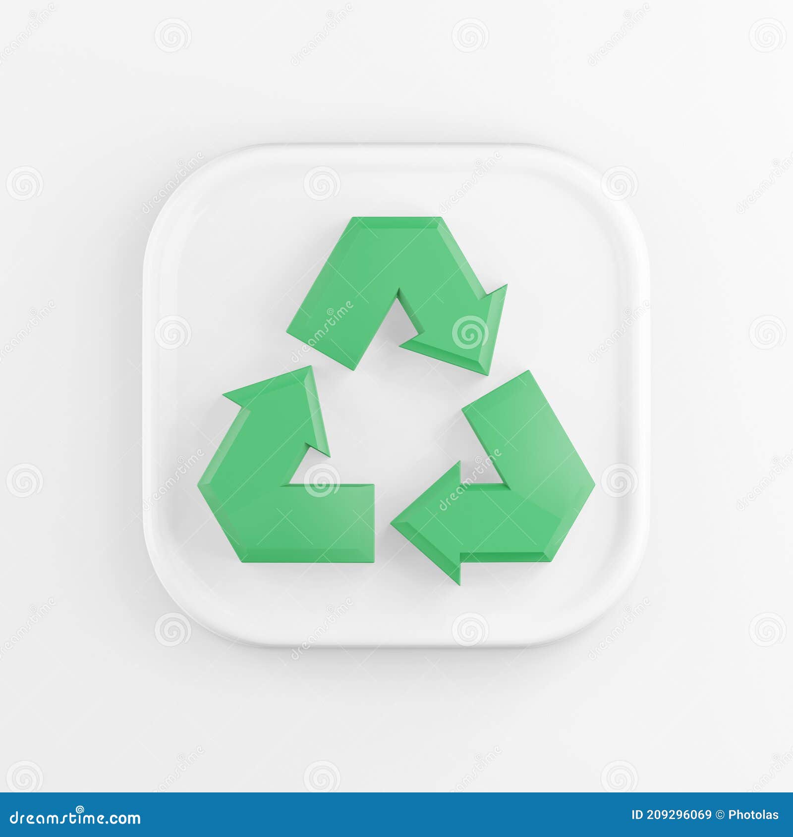 3d Rendering Square White Icon Button Key Green Recycling Symbol ...