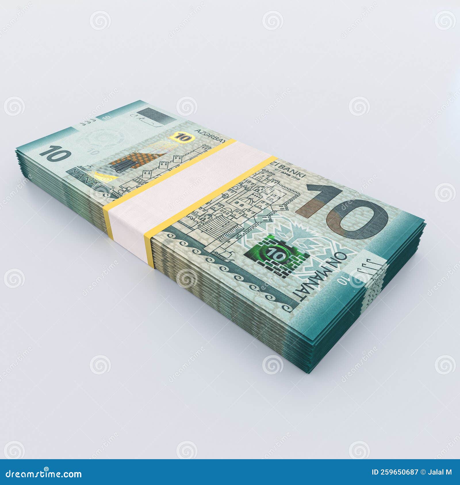 3d Rendering of Stack of 10 Azerbaijani New Manat Notes. Banknote of ...