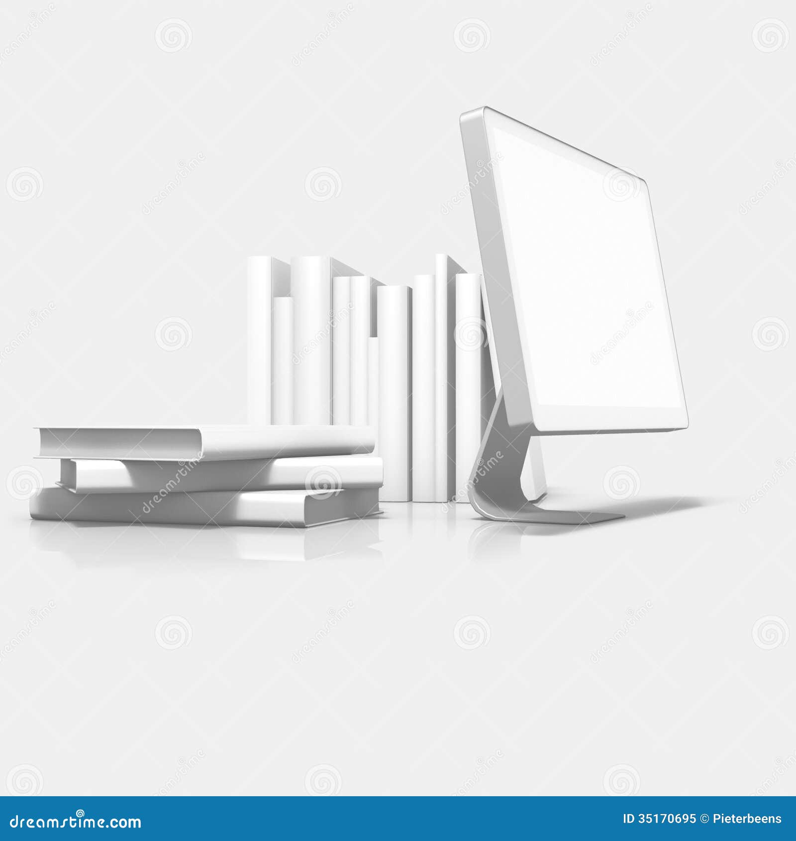3d Rendering of Stack of Books with Monitor on Gray Background Stock ...