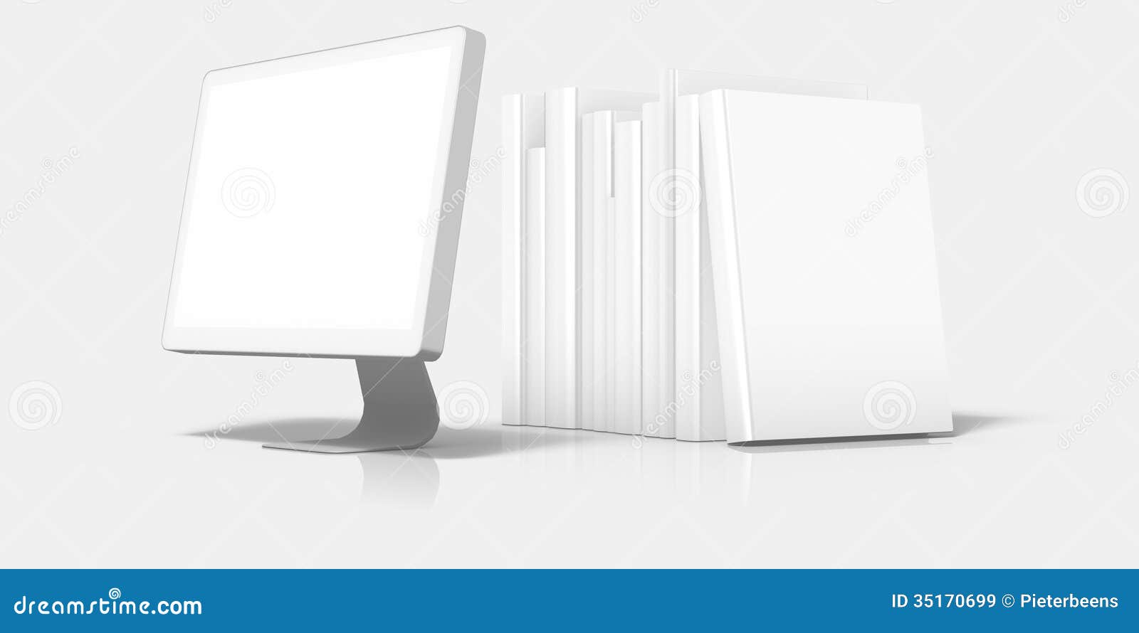 3d Rendering of Stack of Books with Monitor on Gray Background Stock ...