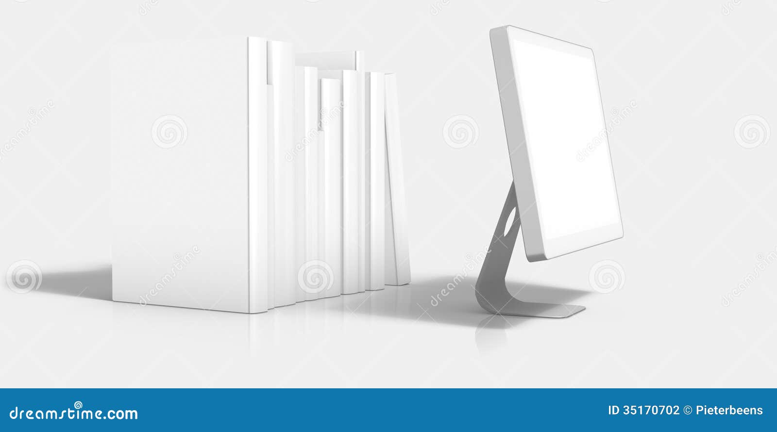 3d Rendering of Stack of Books with Monitor on Gray Background Stock ...