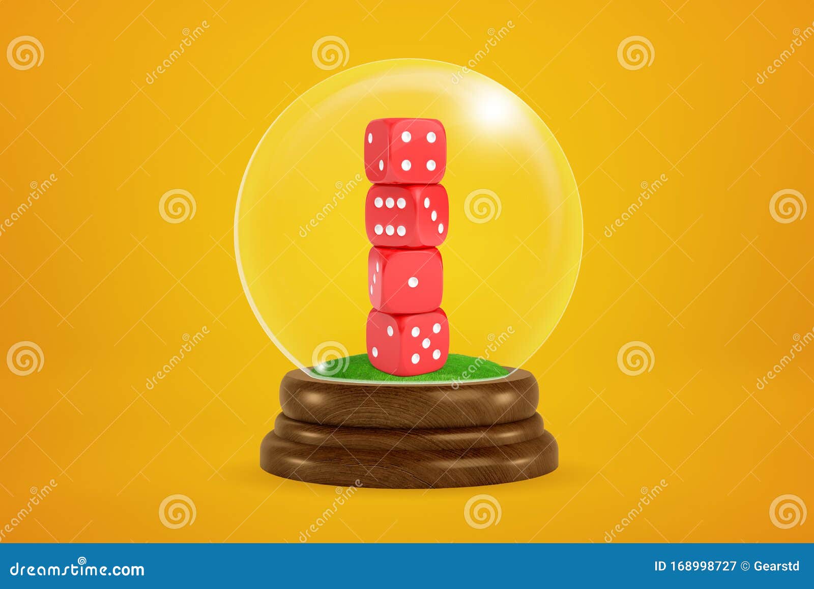 3d Rendering of Stack of Four Red Dice Inside Snowglobe on Amber ...