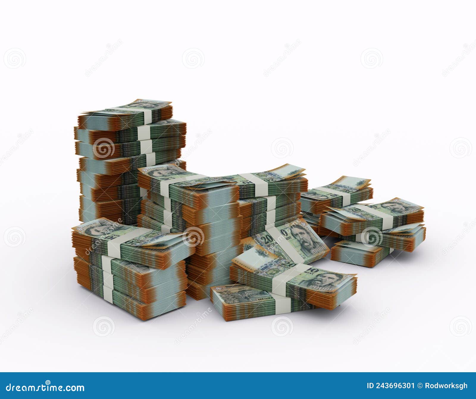 3d Rendering of Stack of 20000 Hungarian Forint Notes. Bundles of ...